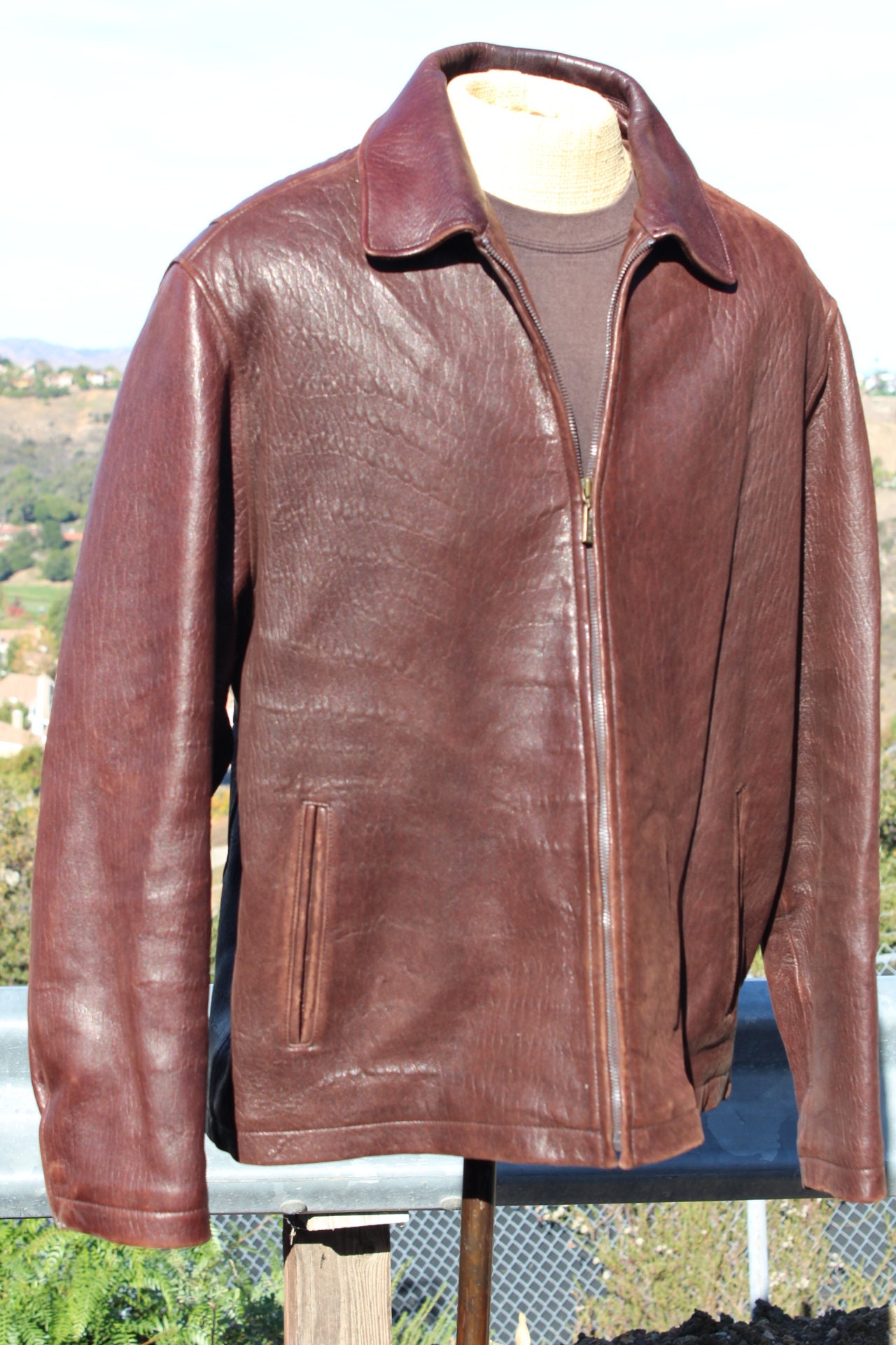 Vintage Dark Brown Leather Bomber Jacket XL vintage / 90s / Reilly ...