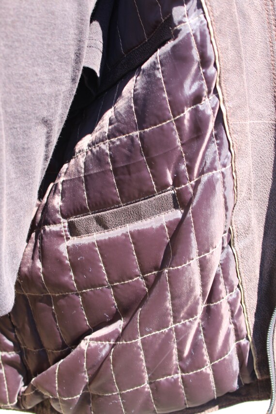 Brown Leather Bomber Insulated Jacket w Faux Fur Coll… - Gem