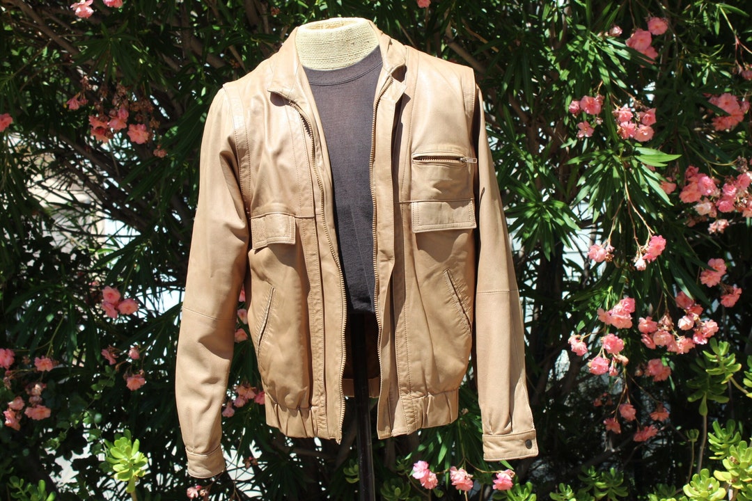 Light Brown Leather Jacket W Zip off Arms Medium vintage / 80s - Etsy