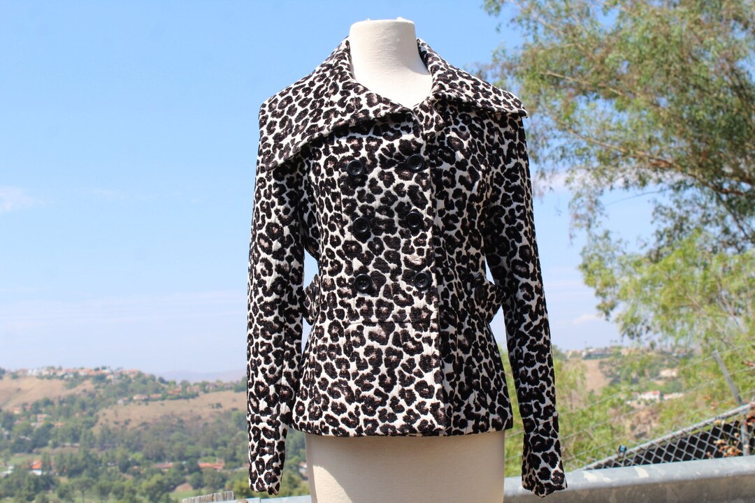 White Leopard Print Double Breasted Peacoat Medium vintage / 80s - Etsy