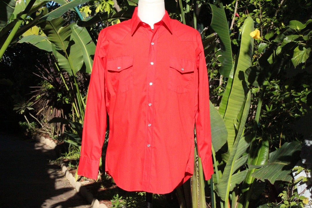 Vintage 60s Bright Red Western Cowboy Shirt NOS Malco Modes 16/34 16.5 ...