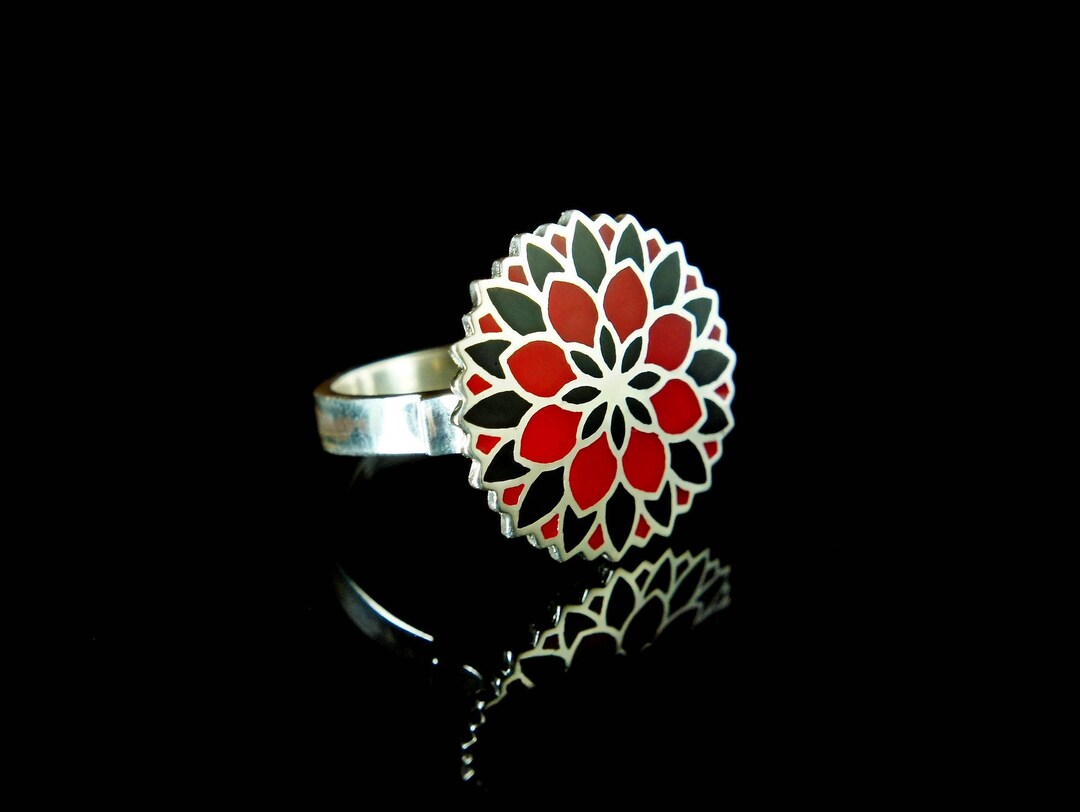 Enamel on Silver Sterling Silver Ring Silver Ring Armenian Gifts Floral ...