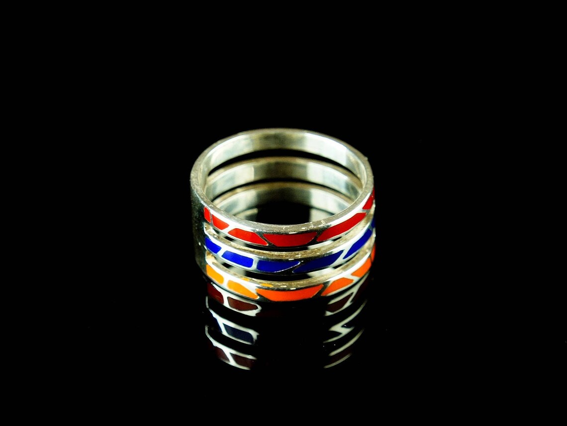 Enamel on Silver Sterling Silver Ring Silver Ring - Etsy