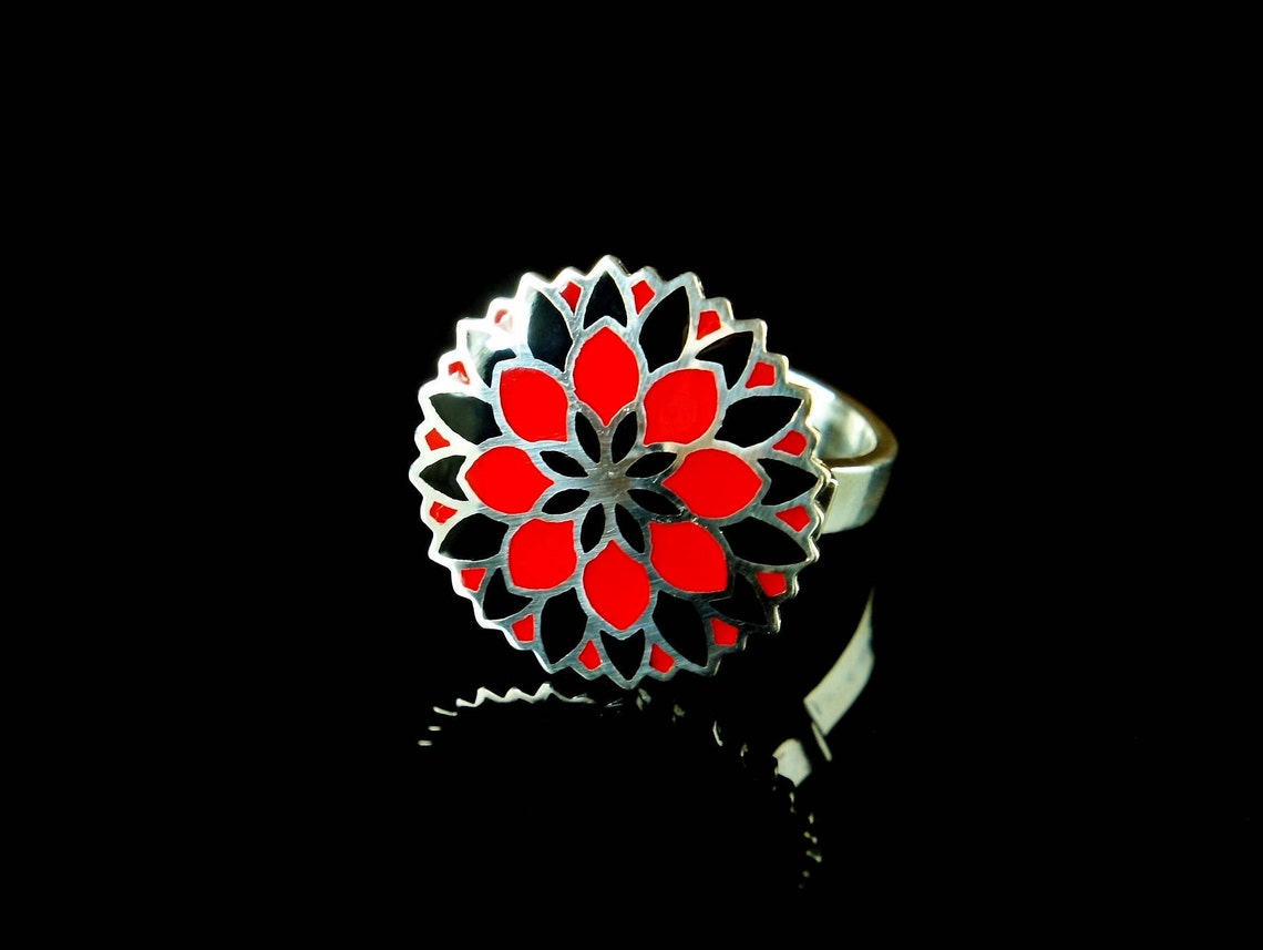 Enamel on Silver Sterling Silver Ring Silver Ring - Etsy