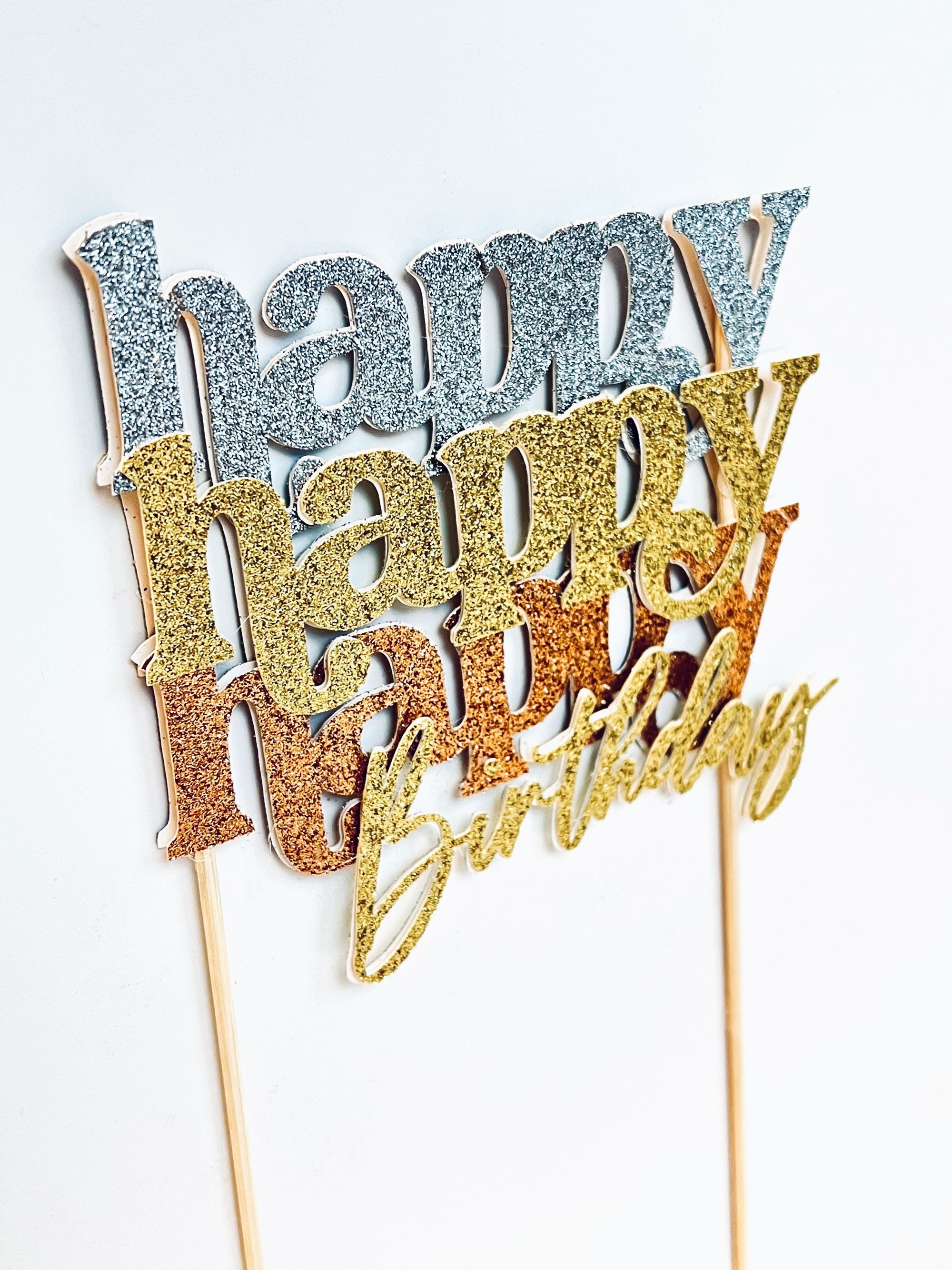 Happy Happy Happy Birthday Cake Topper Double Sided 3 Tier - Etsy