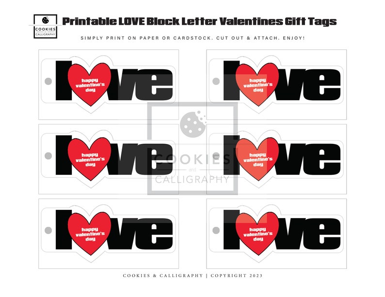 Valentine's Day LOVE Block Letter Gift Tags Printable - Etsy
