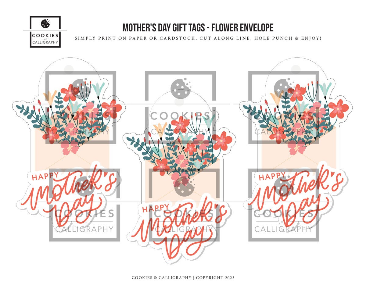 Happy Mother's Day Flower Envelope Gift Tags | Printable PDF Download ...