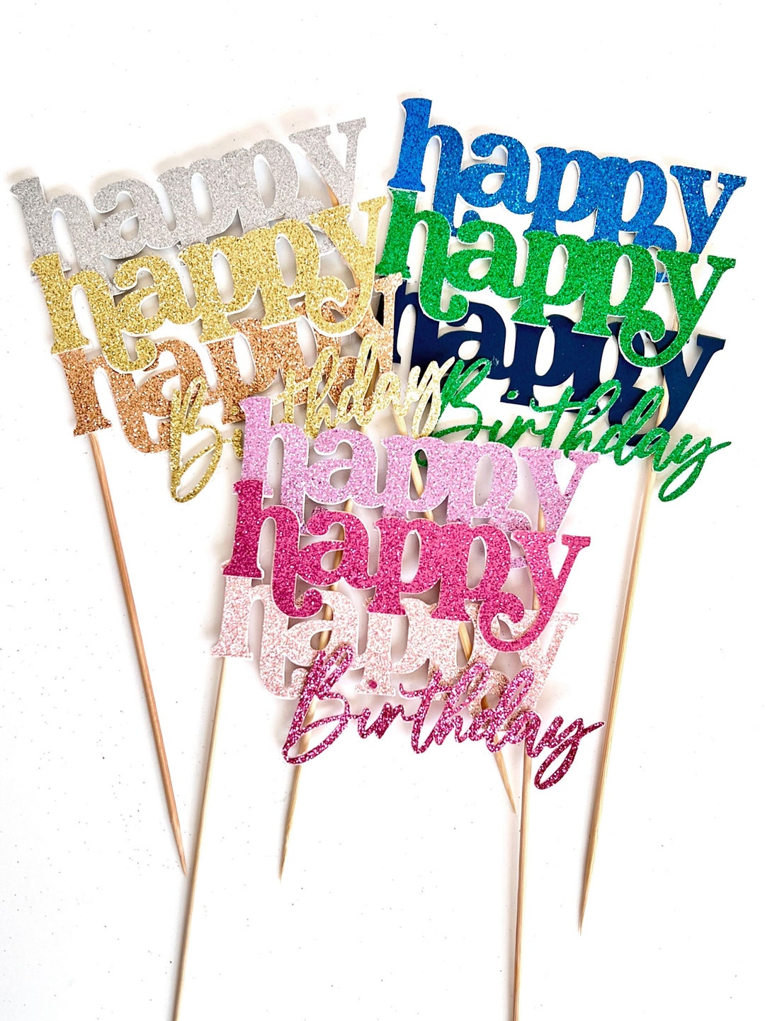Happy Happy Happy Birthday Cake Topper - Double Sided - 3 Tier - Etsy