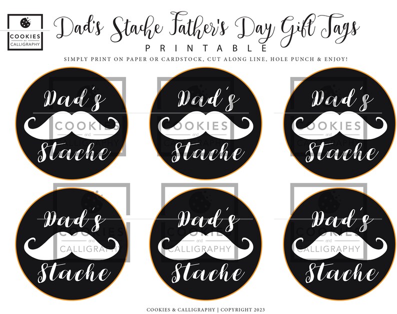 Happy Fathers Day Dad's Stache Gift Tags | Printable PDF Download - Etsy