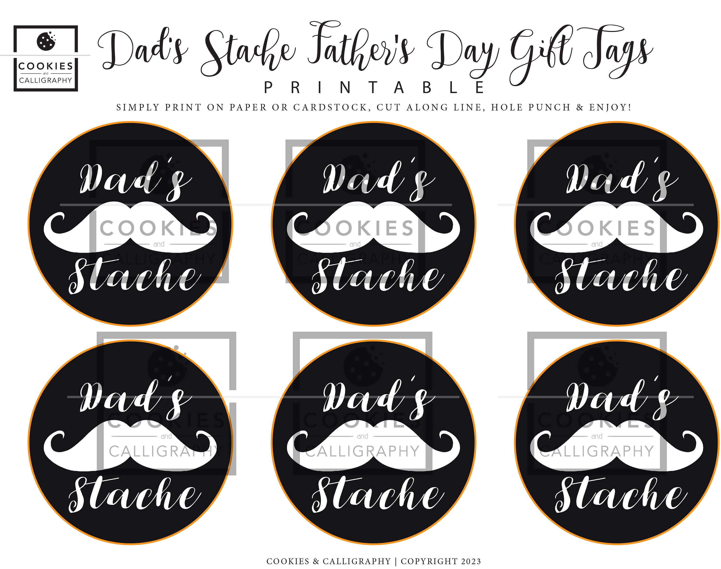 Happy Fathers Day Dad's Stache Gift Tags | Printable PDF Download - Etsy