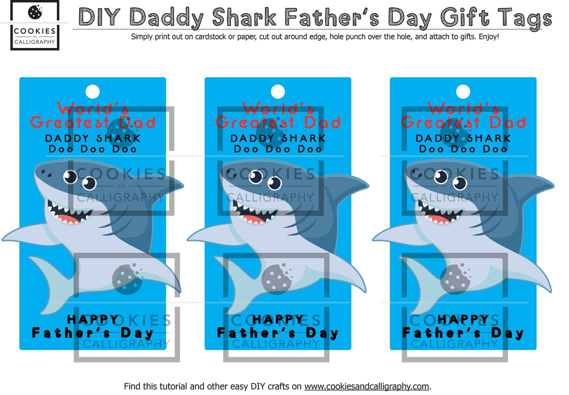 Happy Fathers Day Daddy Shark Gift Tags | Printable PDF Download - Etsy