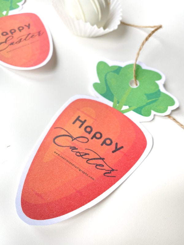 Happy Easter Carrot Shaped Gift Tags | Printable PDF Download - Etsy