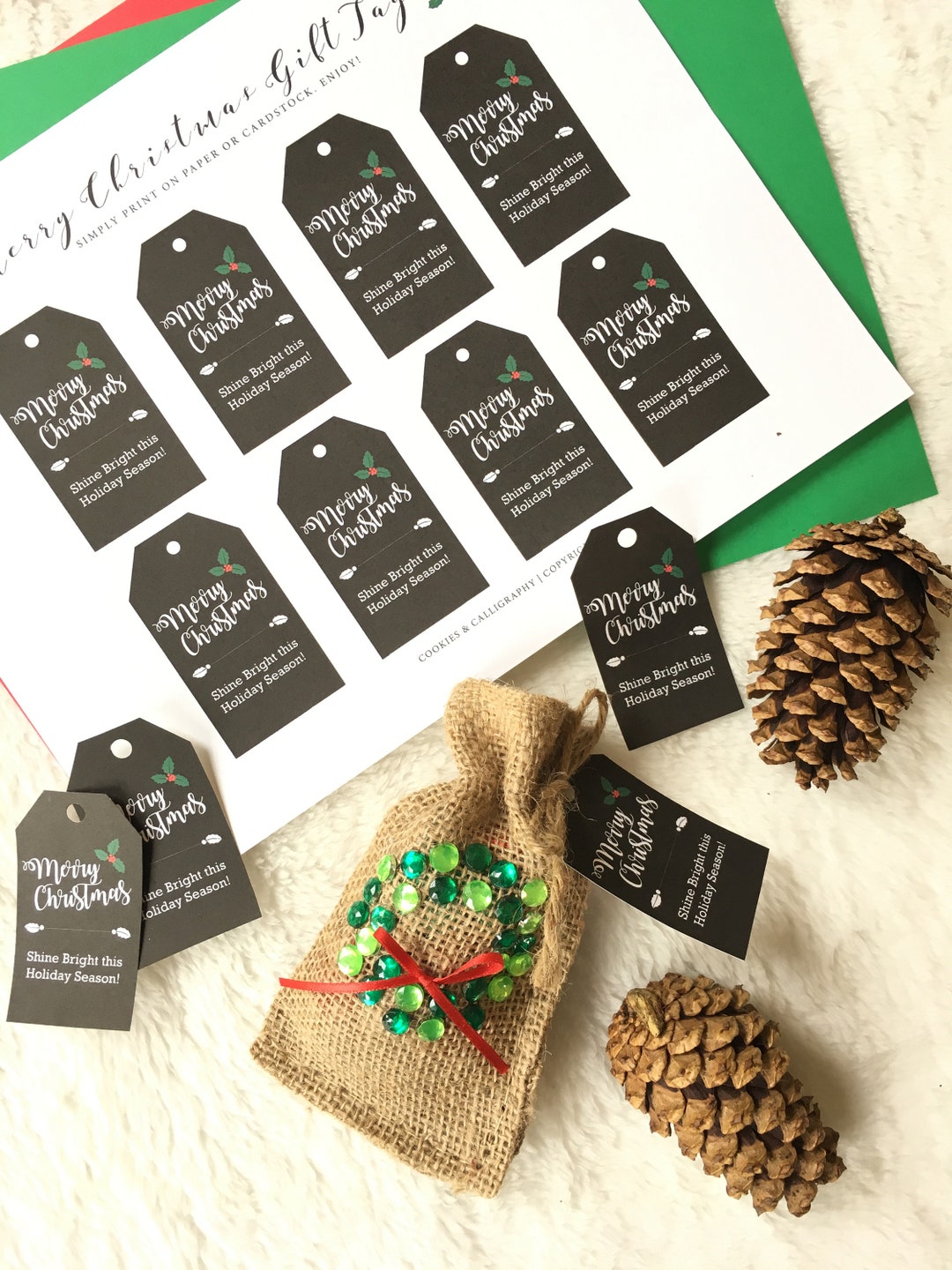 Merry Christmas Holly Gift Tag | Shine Bright Gift Tag | Printable PDF ...