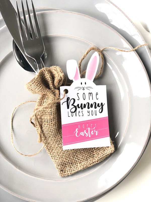 Happy Easter Bunny Shaped Gift Tags | Some Bunny Loves You | Printable ...
