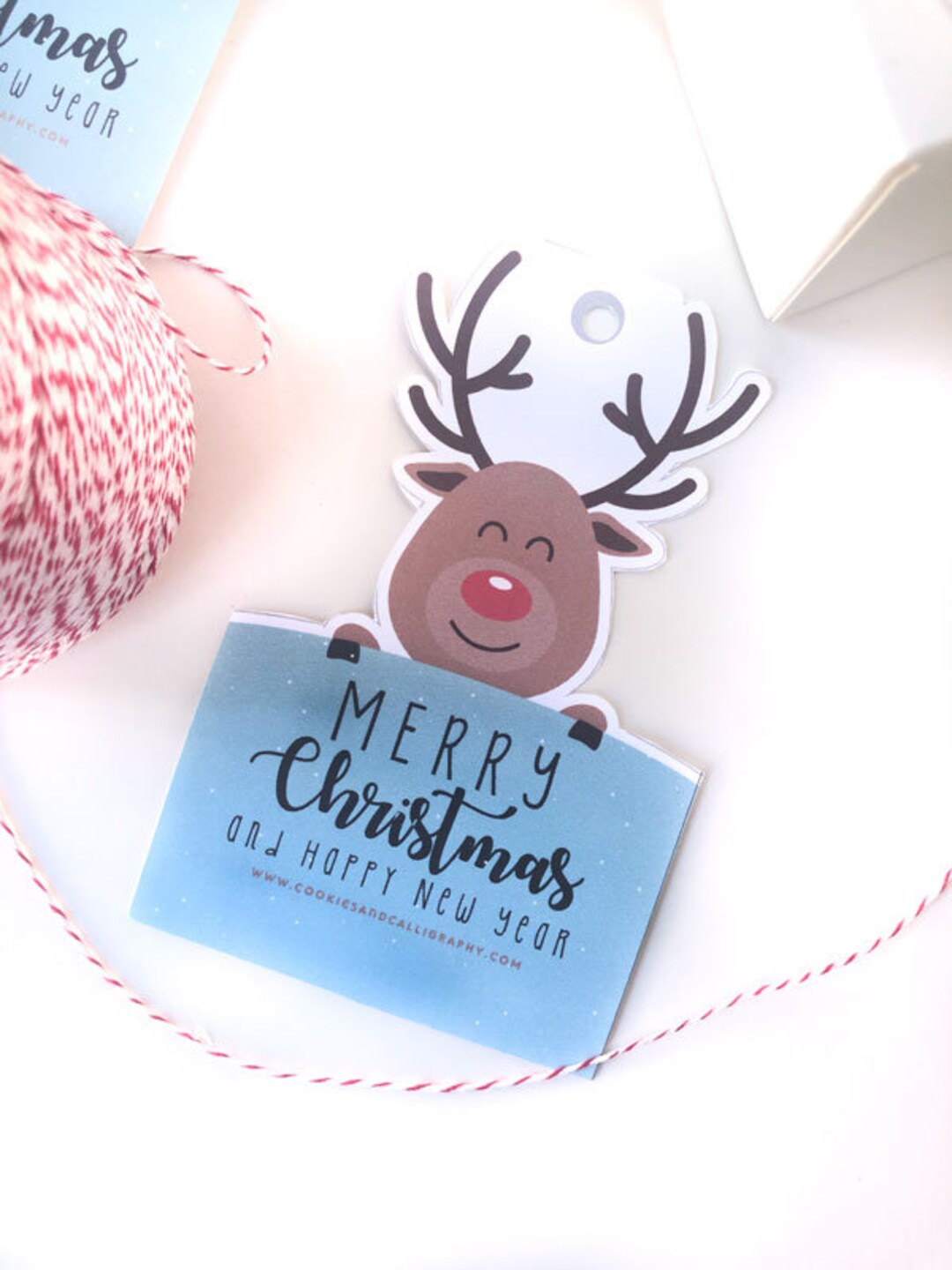 Rudolph Reindeer Gift Tag: Merry Christmas Printable (PDF Download) - Etsy