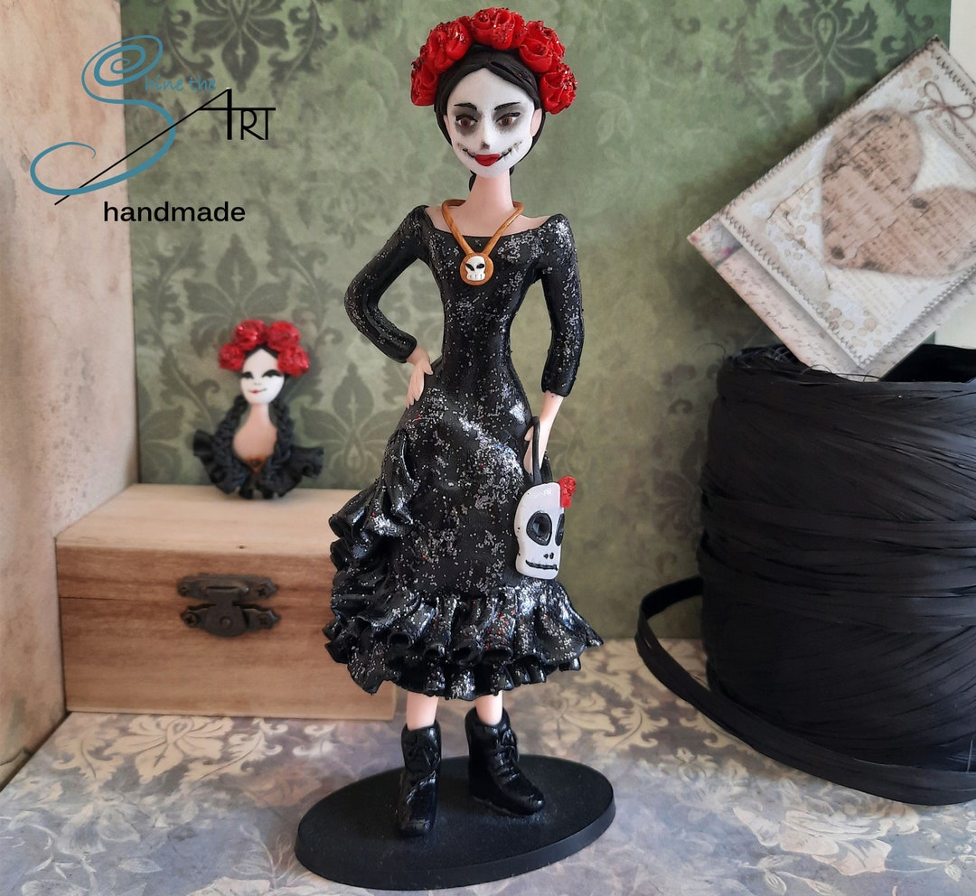 CATRINA Figure and Brooch Handmade in Polymer Clay Without Molds - Etsy