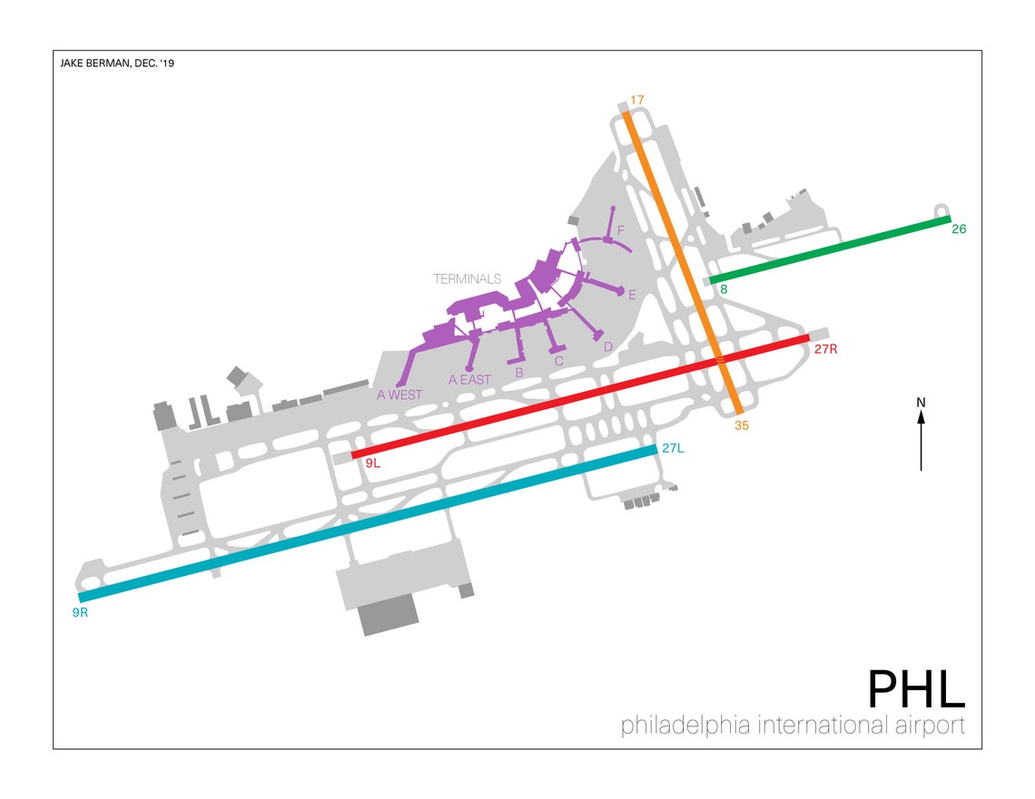 PHL - Philadelphia International Airport Map Print - Poster With ...