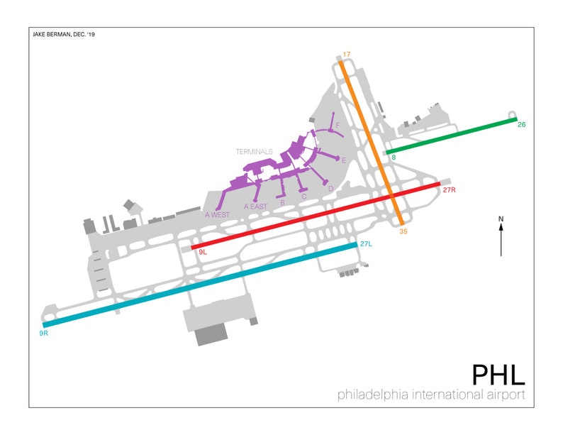 PHL - Philadelphia International Airport Map Print - Poster With ...