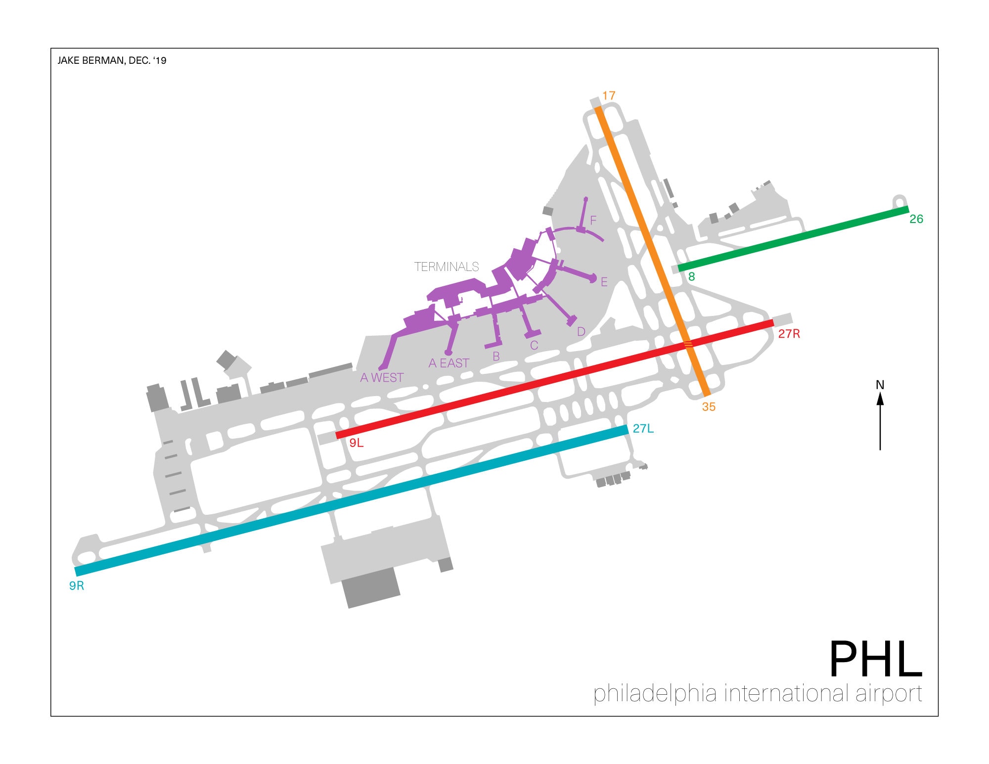 PHL - Philadelphia International Airport Map Print - Poster With ...