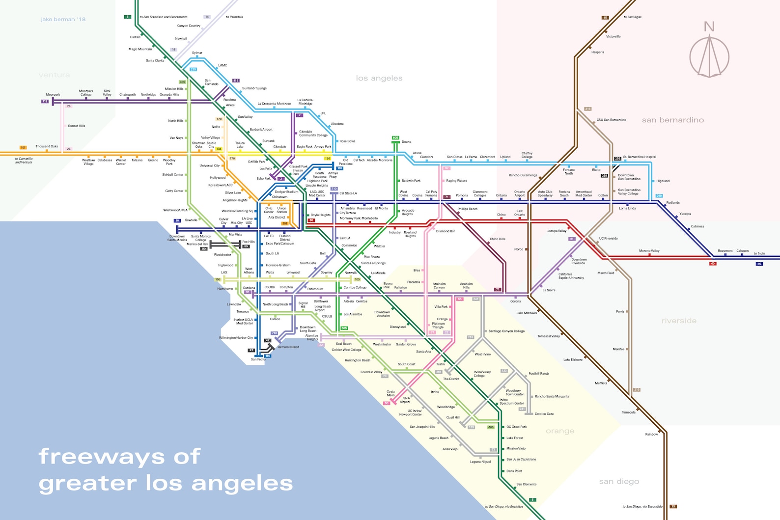 Los Angeles Freeways and Highway Map Print - Etsy