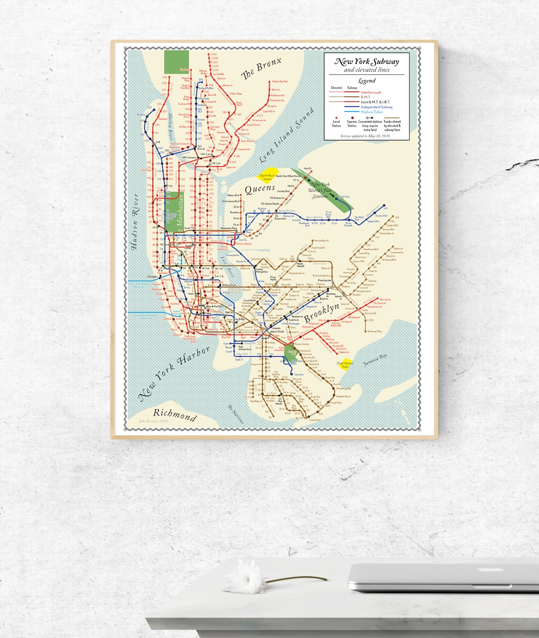 1939 NYC Subway Map Print - Original Retro, Vintage-style Art of New ...