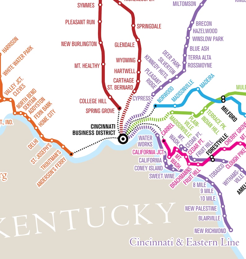 Cincinnati, OH Light Rail System Map, 1912 Original Retro Art Poster - Etsy
