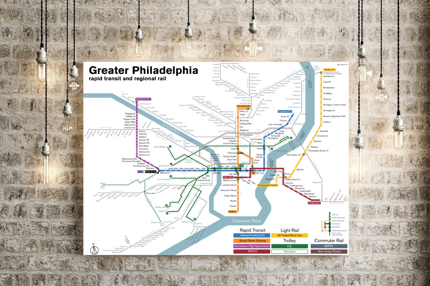 Philadelphia Rapid Transit Map (1970s Style) - Includes SEPTA, Philly ...