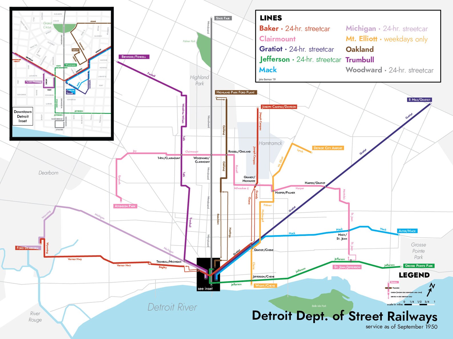Detroit Streetcar System Map Print, 1950 - Original Art Poster - Etsy