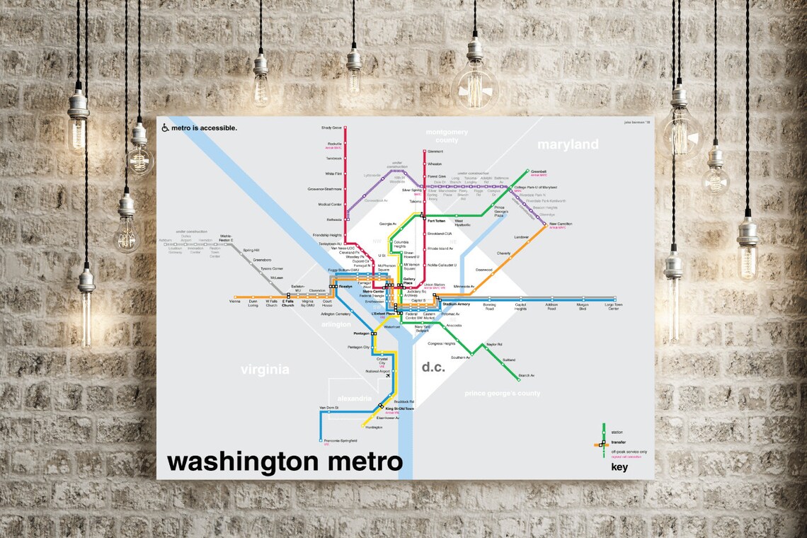 Washington Metro Map Print Original Art | Etsy