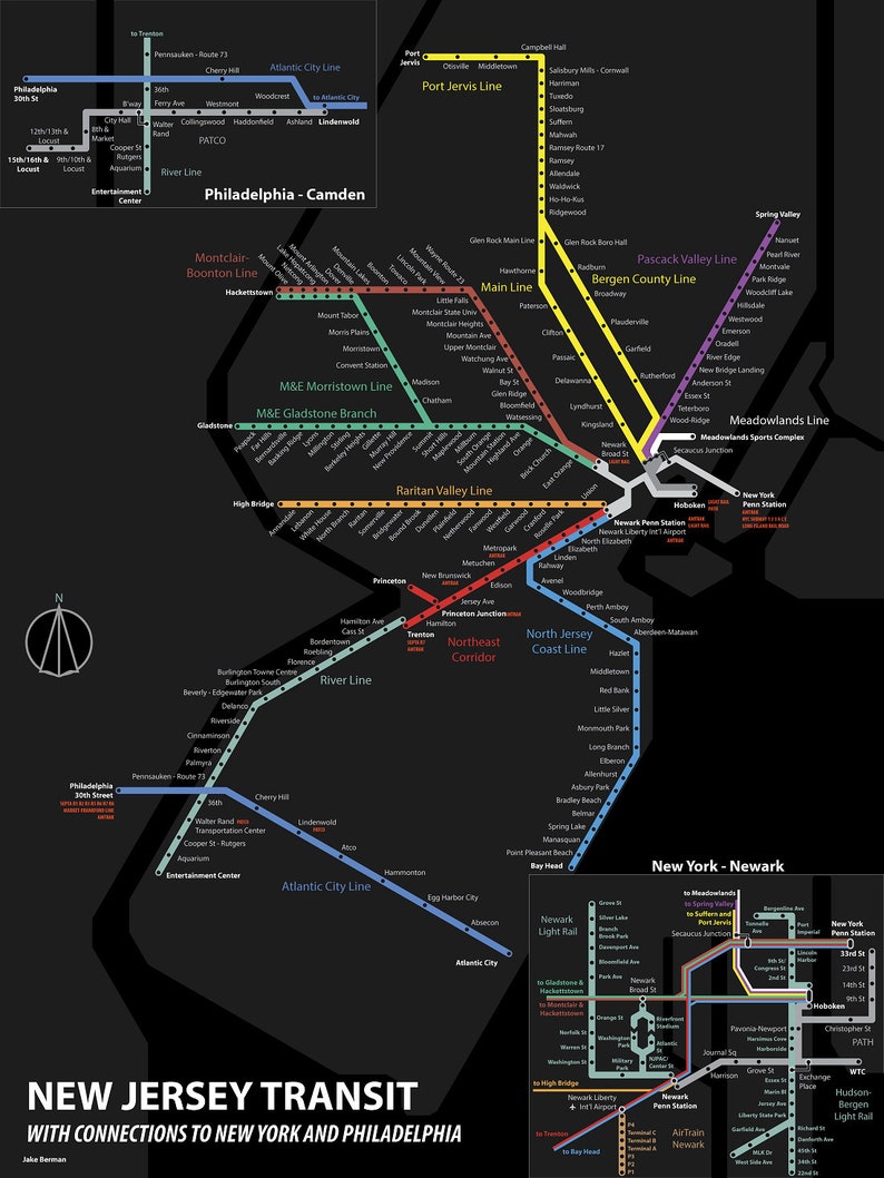 Map of New Jersey Passenger Rail Lines - Etsy