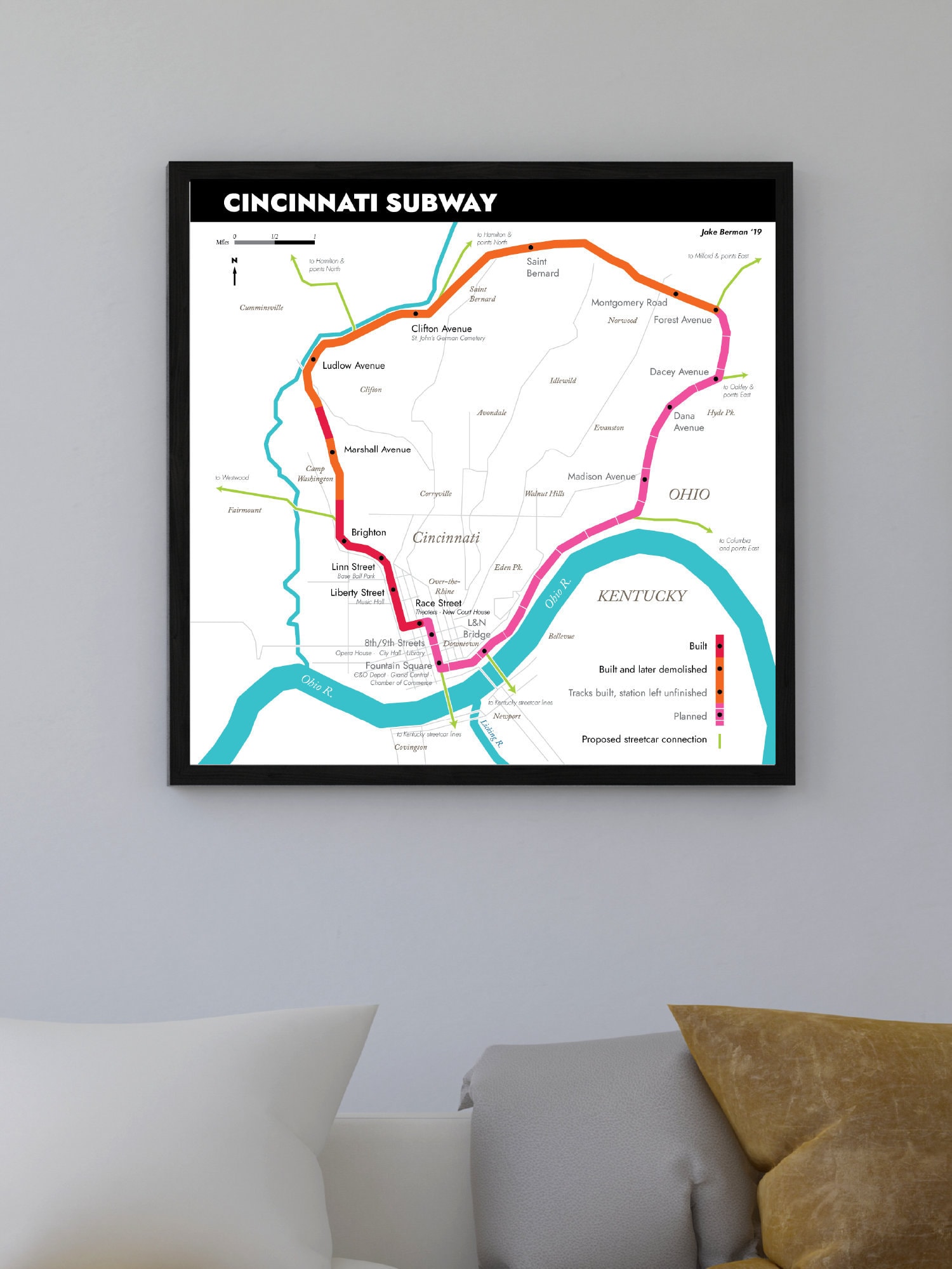 Cincinnati, OH Abandoned Subway System Map - Original Retro Art Poster ...