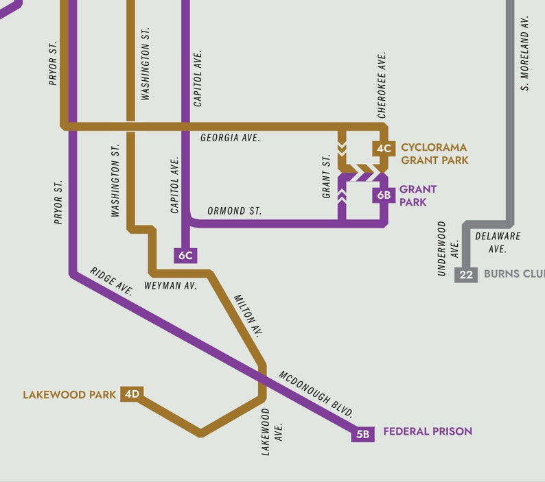 Atlanta Streetcar System Map Print, 1940 - Original Art Poster - Etsy
