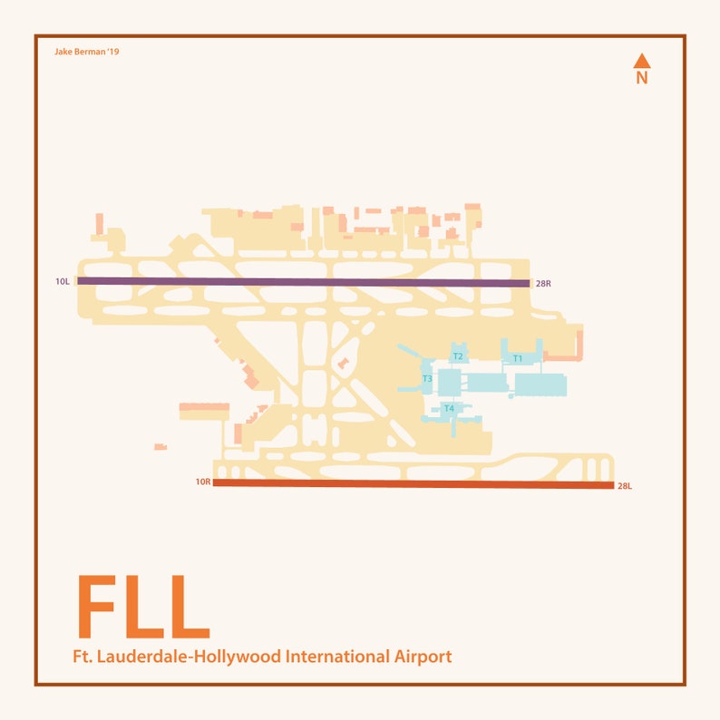Fort Lauderdale-hollywood International Airport (FLL) Map Poster/art ...