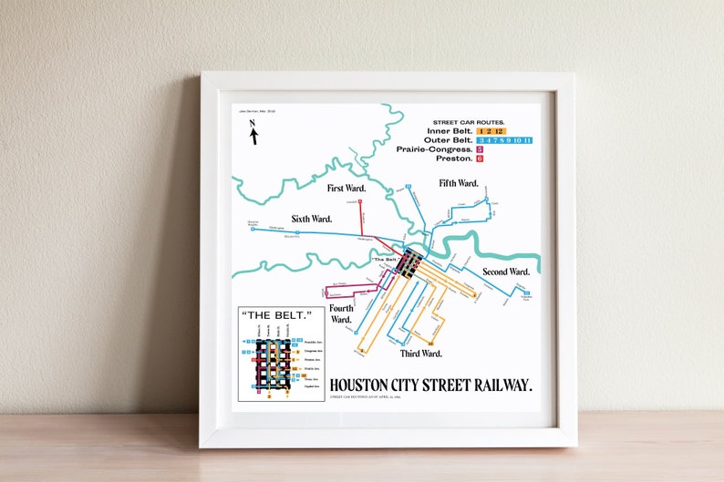 Houston, TX 1895 Streetcar System Map Print - Original Art Poster - Etsy