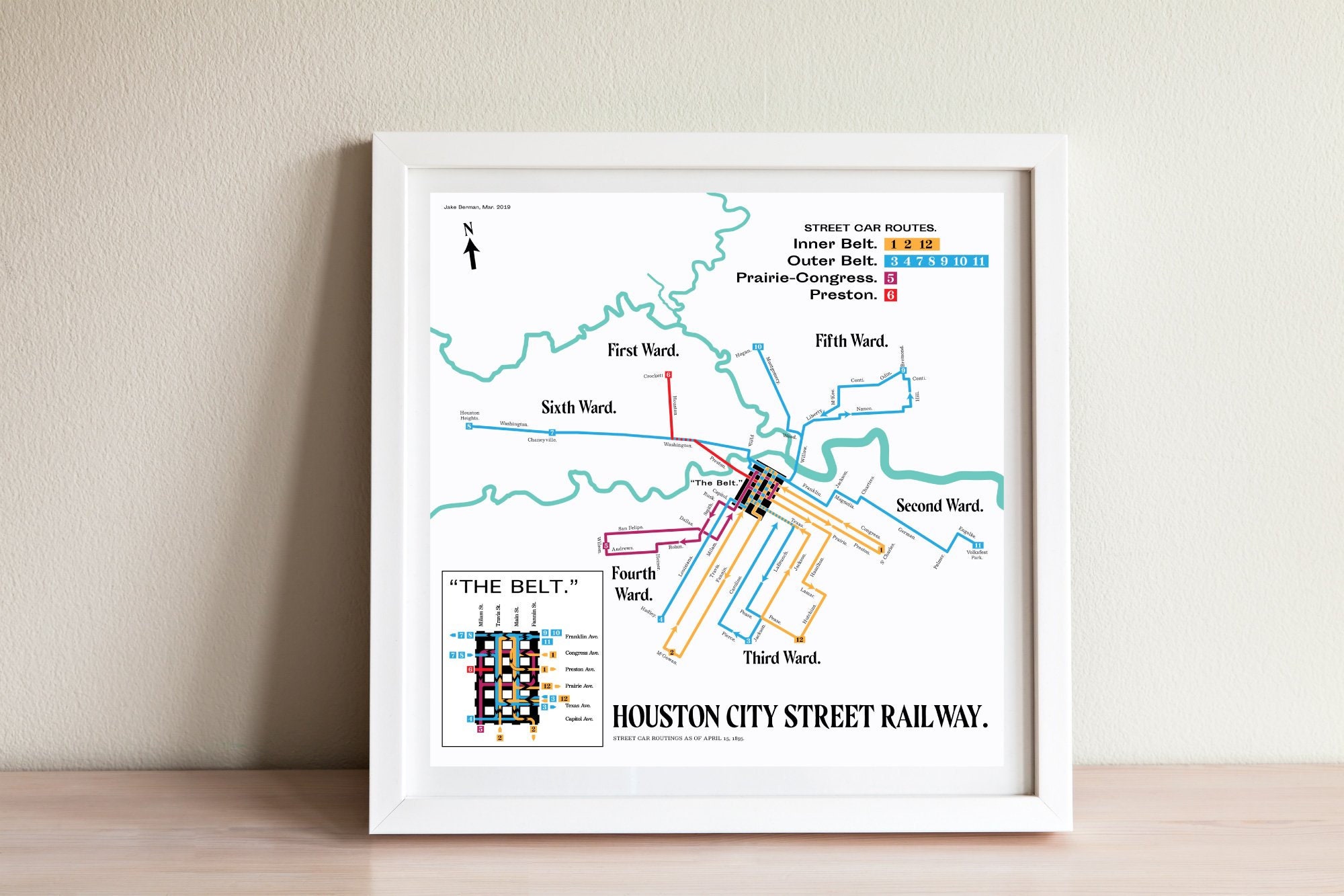 Houston, TX 1895 Streetcar System Map Print - Original Art Poster - Etsy