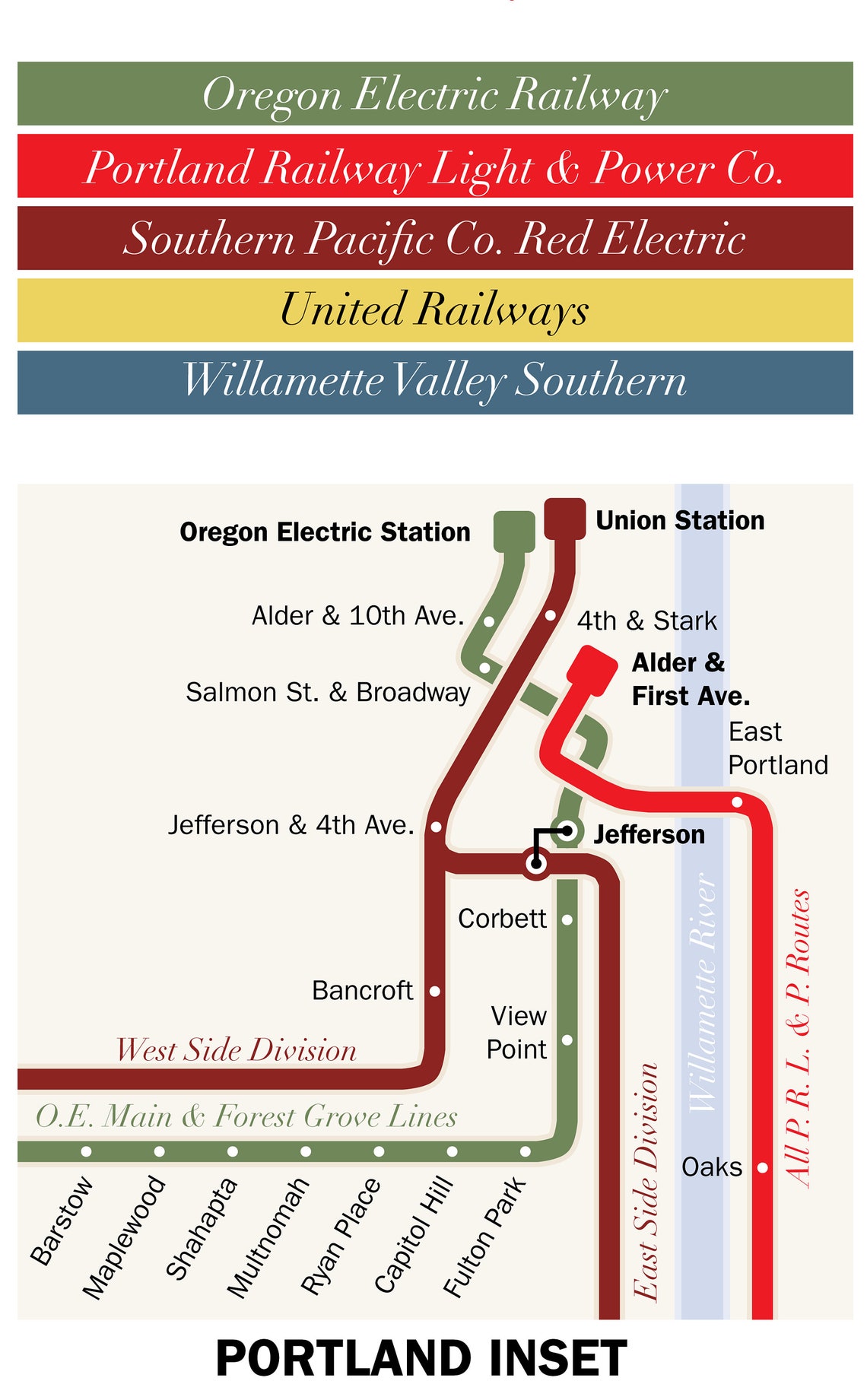 Portland Interurban Light Rail System Map, 1923 - Original Art Poster ...