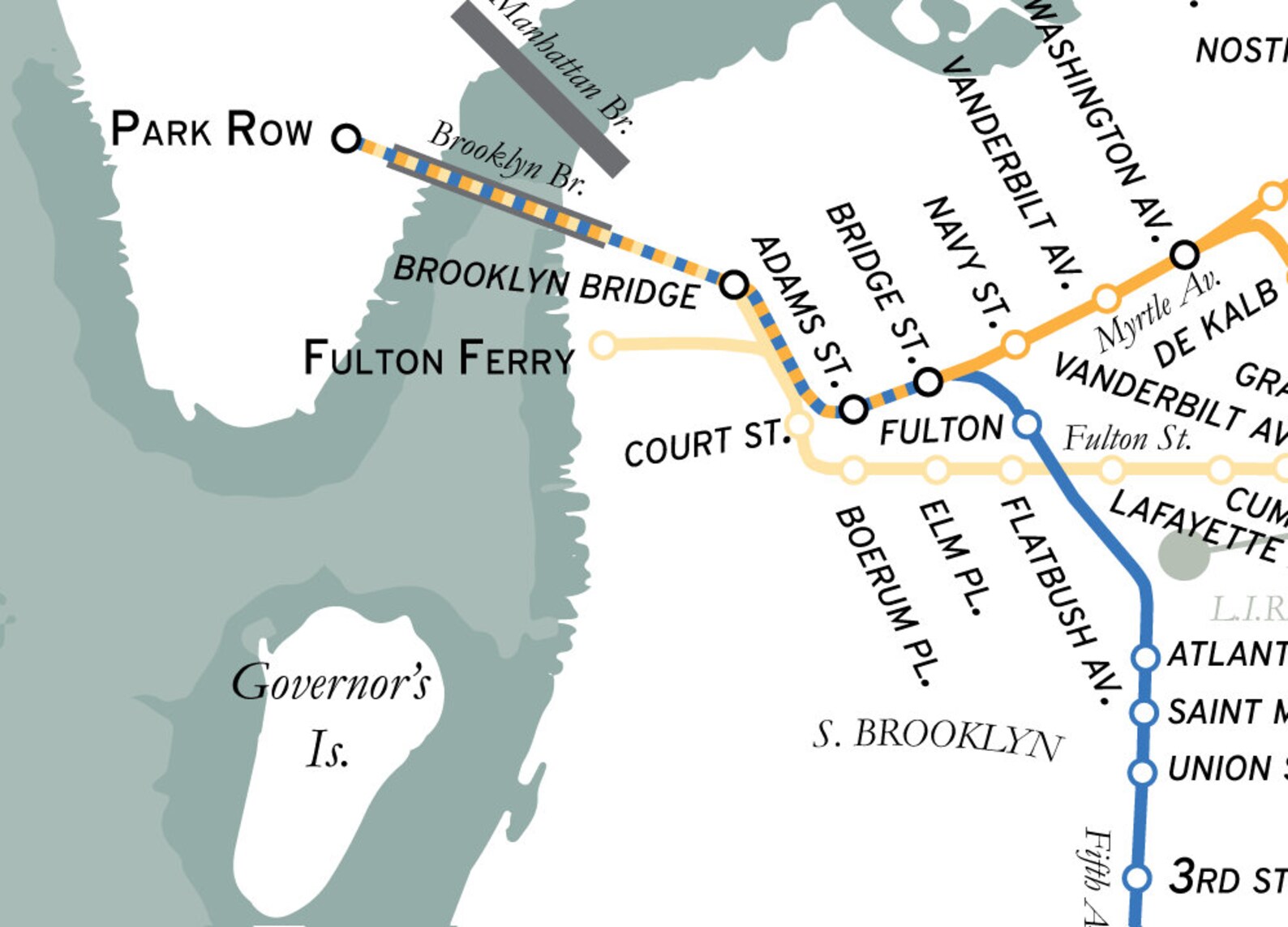 Brooklyn, NY Subway and Train Map, 1912 - Retro, Vintage-style Map ...