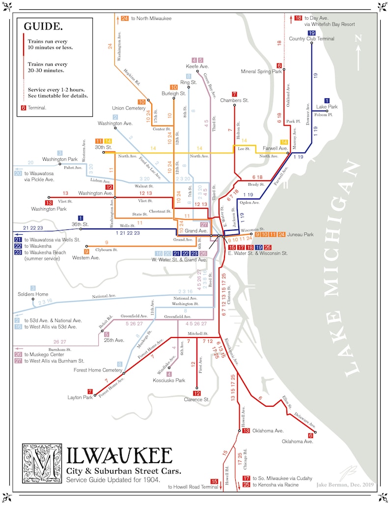 Milwaukee Streetcar System Map Print, 1904, Original Art Poster - Etsy