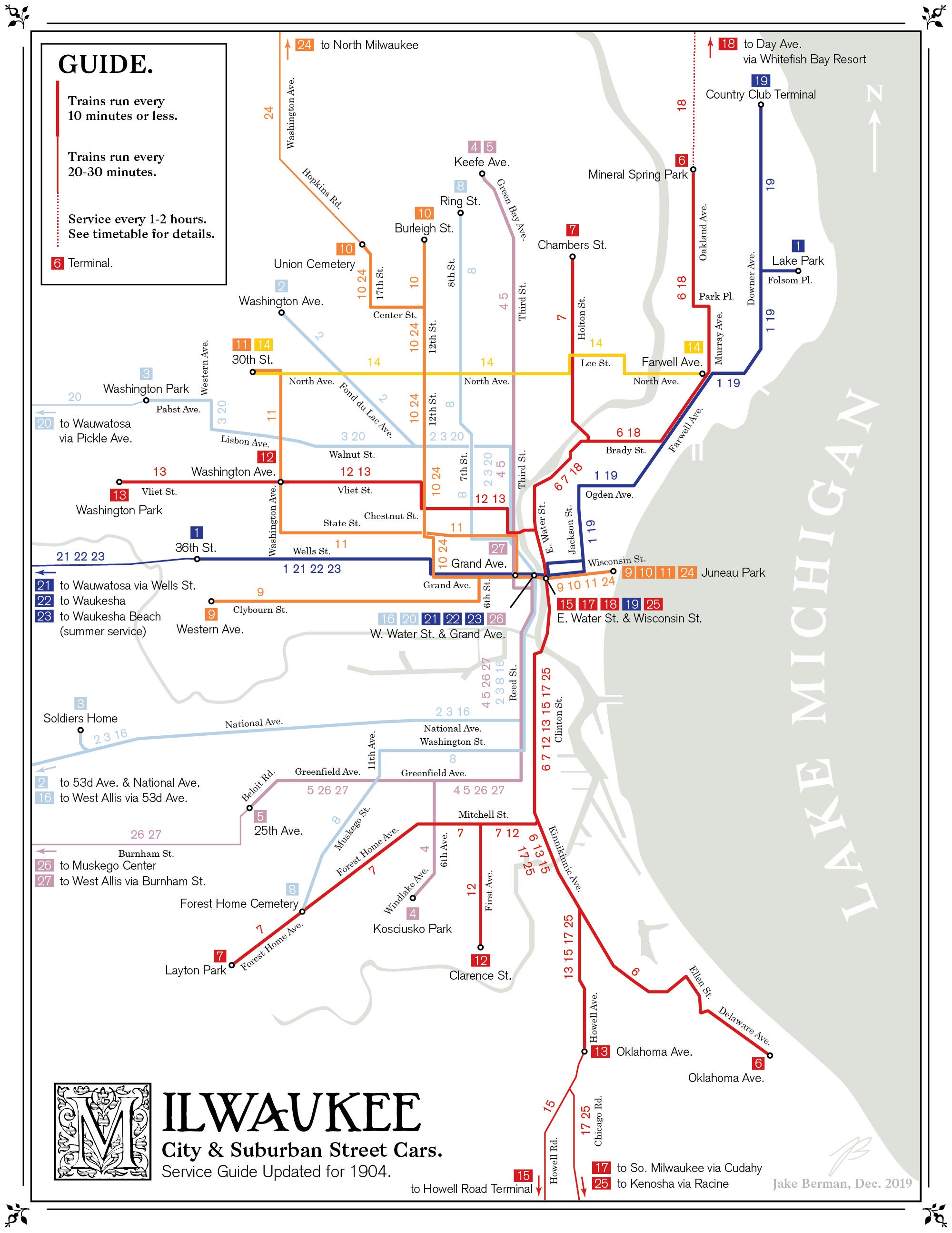 Milwaukee Streetcar System Map Print, 1904, Original Art Poster - Etsy