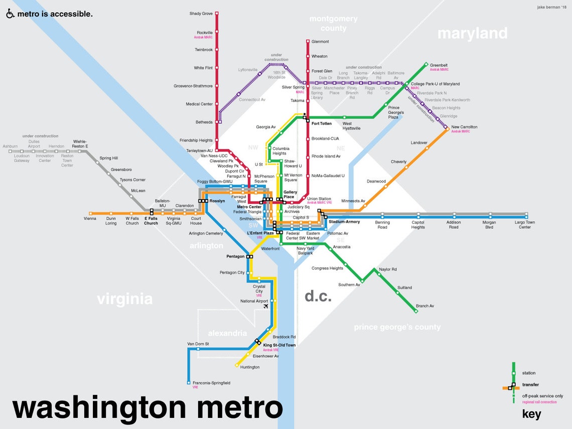 Washington Metro Map Print Original Art | Etsy