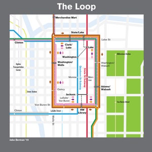 Chicago L Map Print, - Original Poster Art of Chicago Elevated and ...