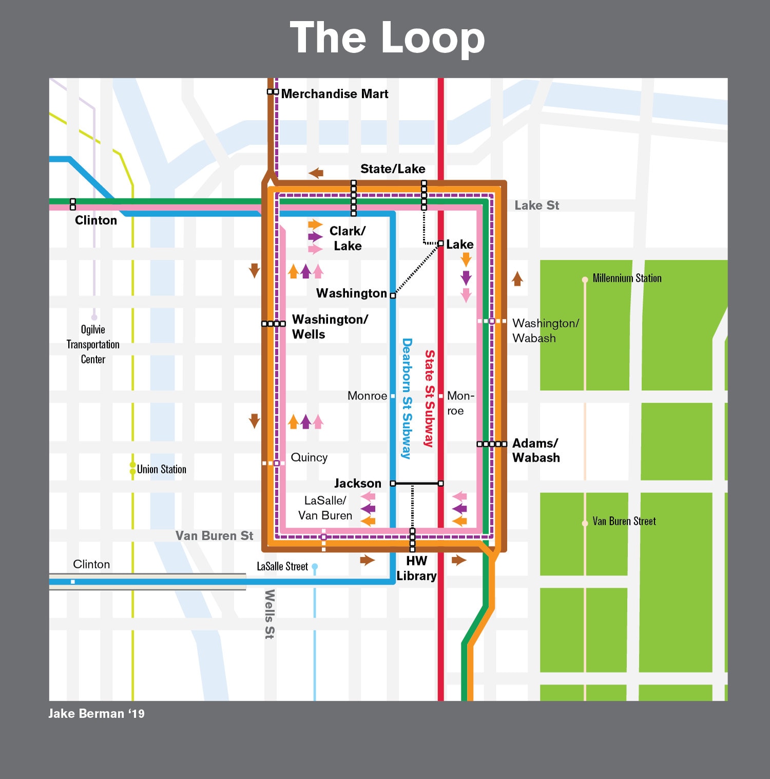 Chicago L Map Print, Original Poster Art of Chicago Elevated and Subway ...