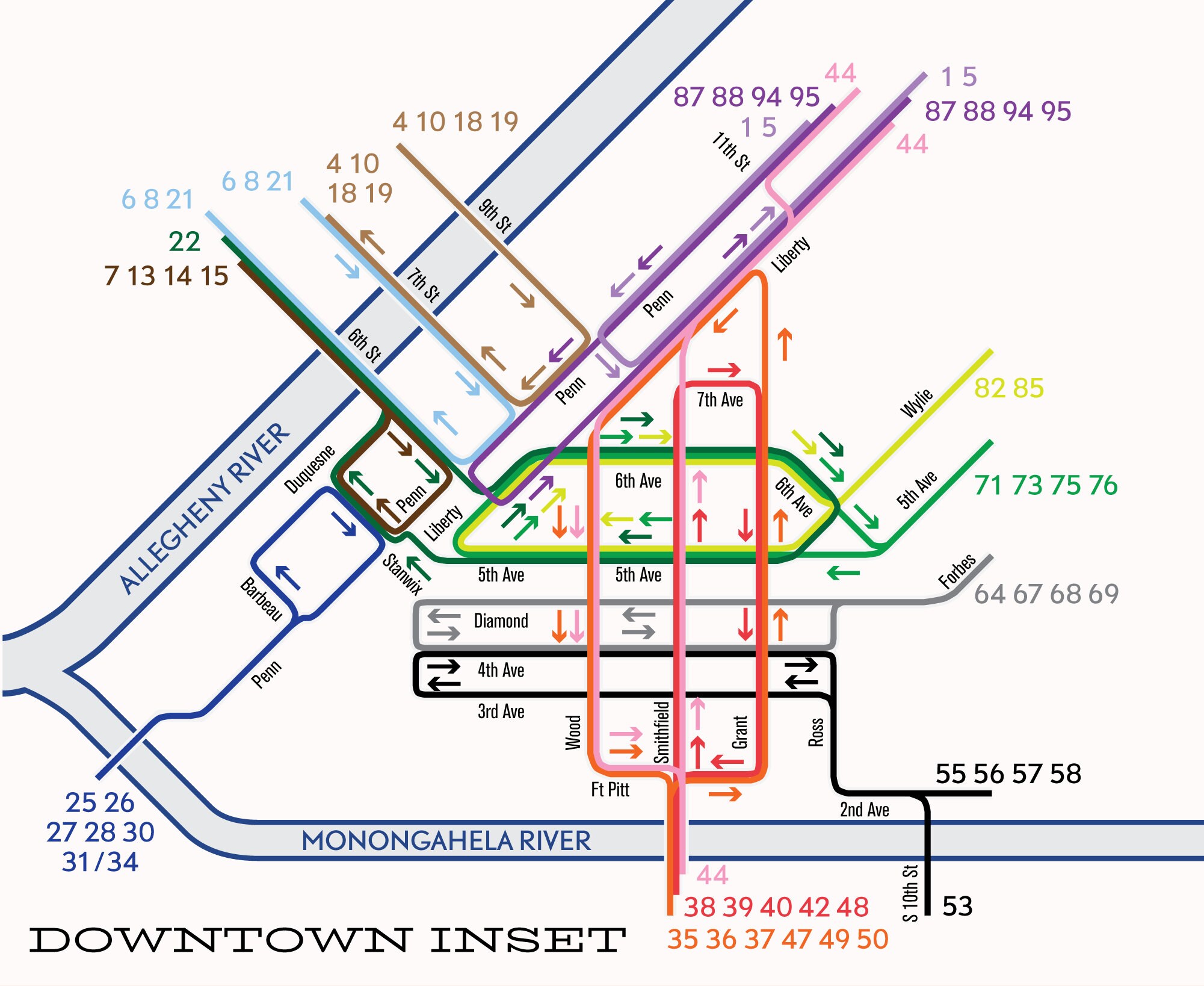 Pittsburgh Railways Streetcar/trolley System Map 1954 Original Poster ...
