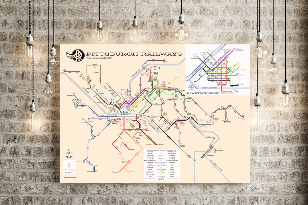 Pittsburgh Railways Streetcar/trolley System Map 1954 - Original Poster ...
