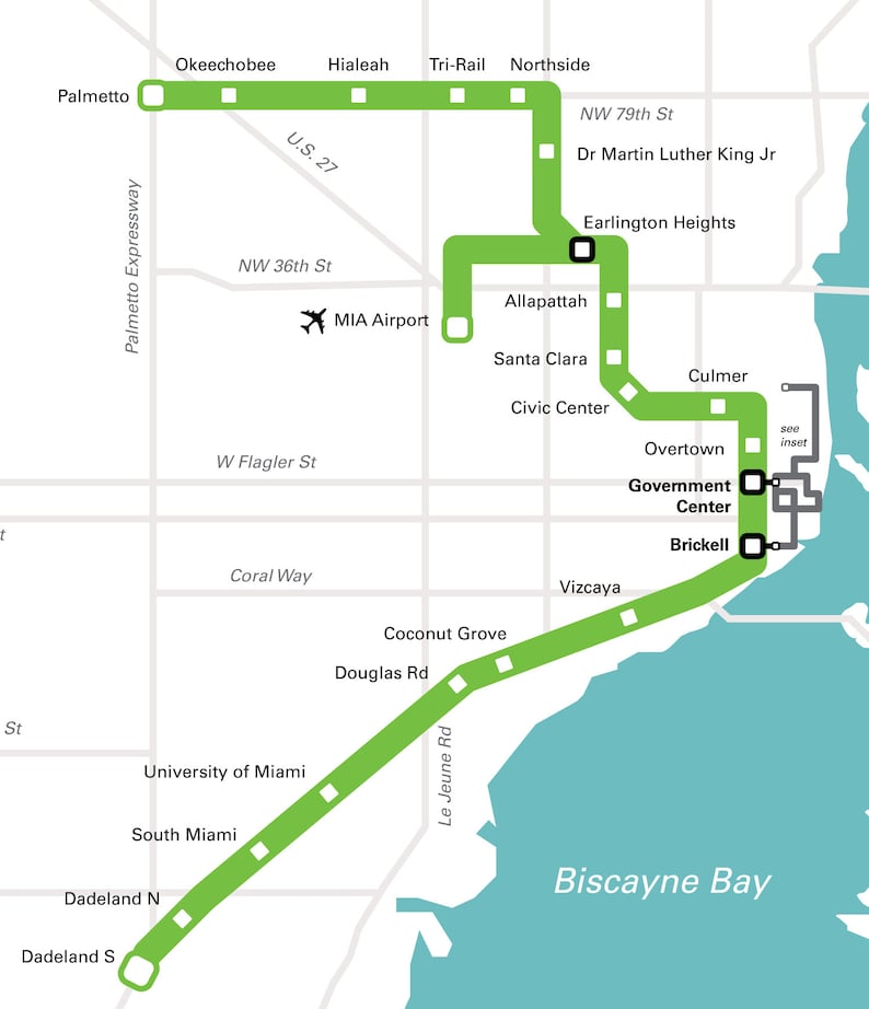 Miami Metrorail and Metromover System Map Retro Poster Original Art - Etsy