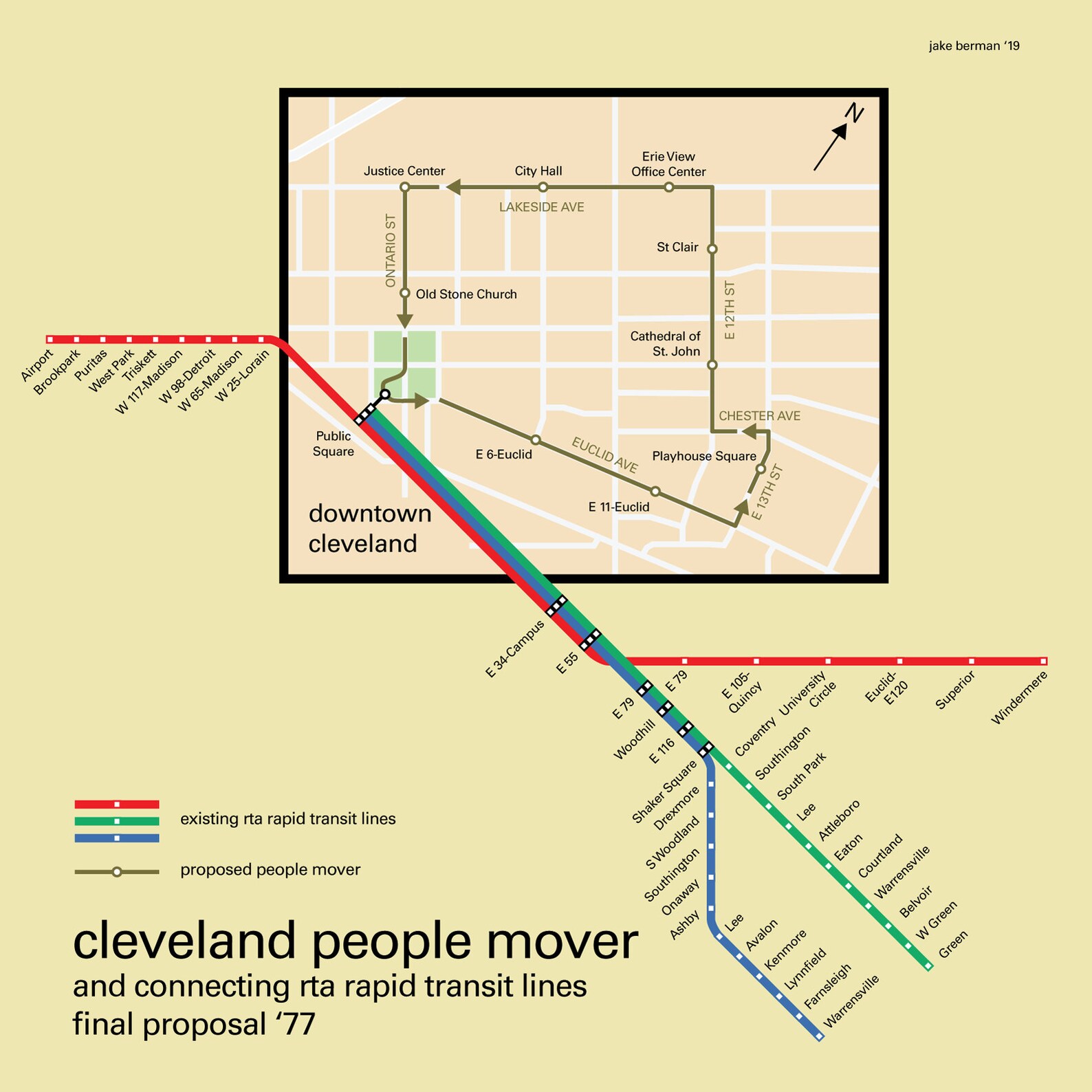 Cleveland Downtown People Mover and Connecting Subway Map - Etsy
