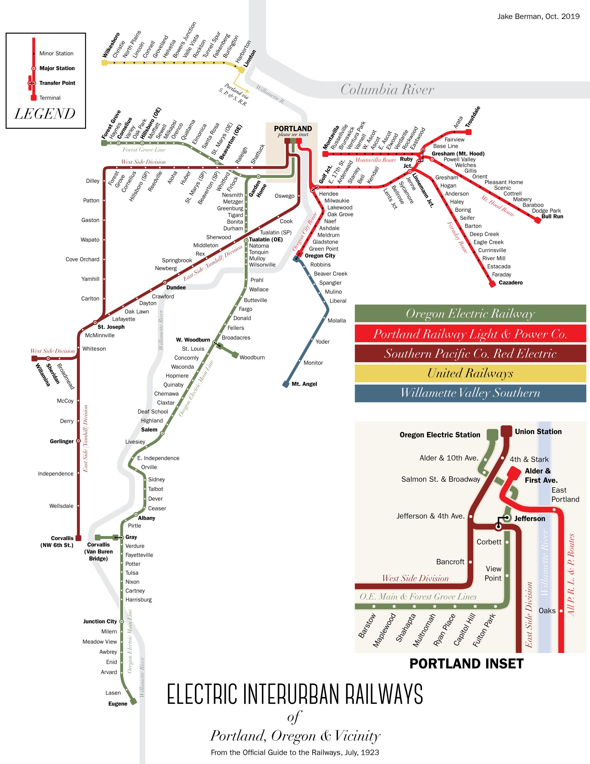 Portland Interurban Light Rail System Map, 1923 - Original Art Poster ...