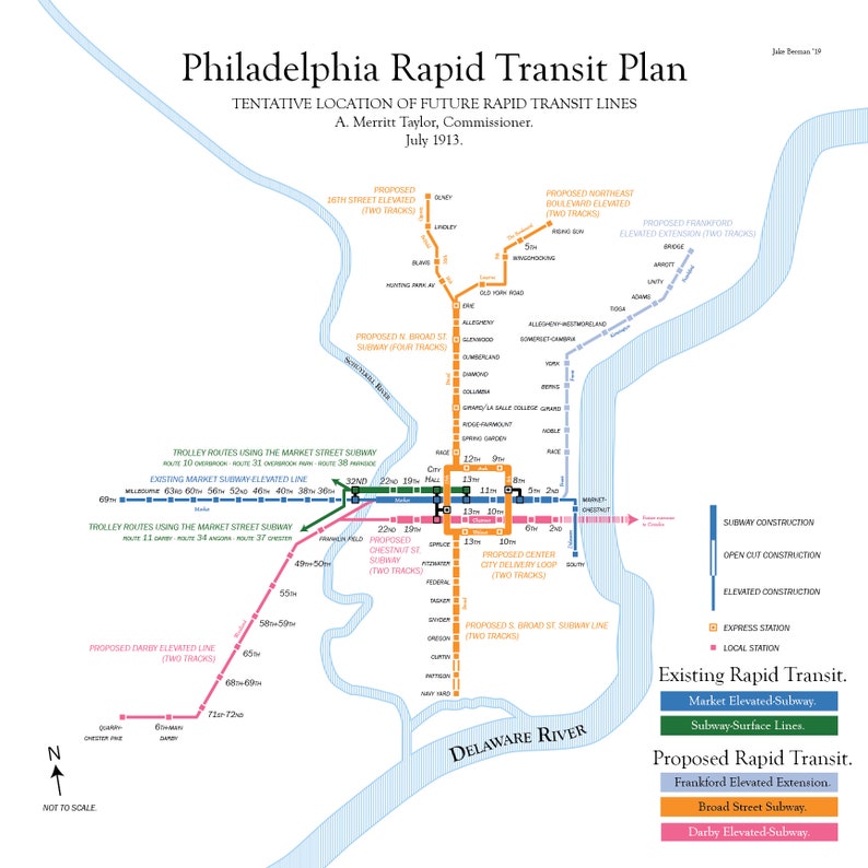 Philadelphia Planned Rapid Transit Map Print 1913 Original - Etsy