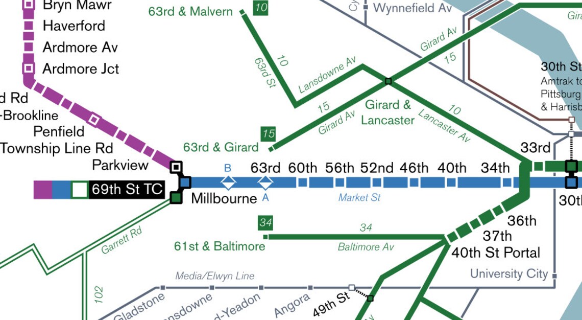 Philadelphia Rapid Transit Map (1970s Style) - Includes SEPTA, Philly ...