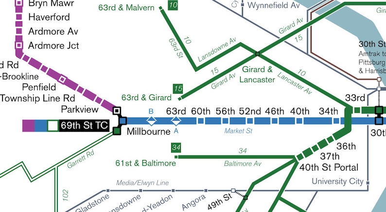 Philadelphia Rapid Transit Map (1970s Style) - Includes SEPTA, Philly ...